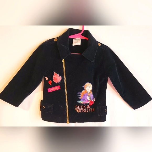 Disney | Jackets & Coats | Disney Frozen Ii Navy Velour Girls ...